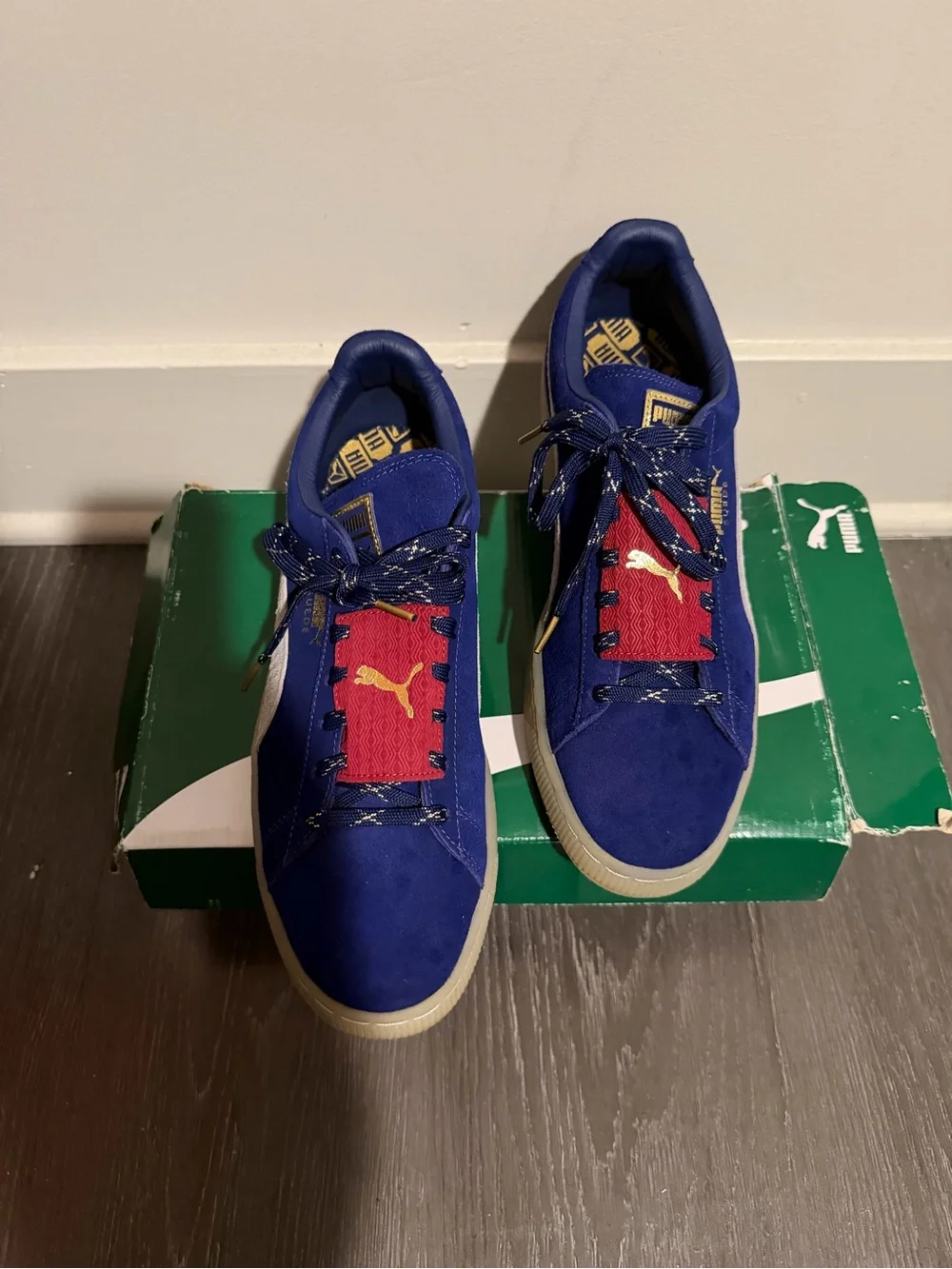 Puma | Shoes | Puma Mens Navy Suede Sneakers With Red Tongue And White ...